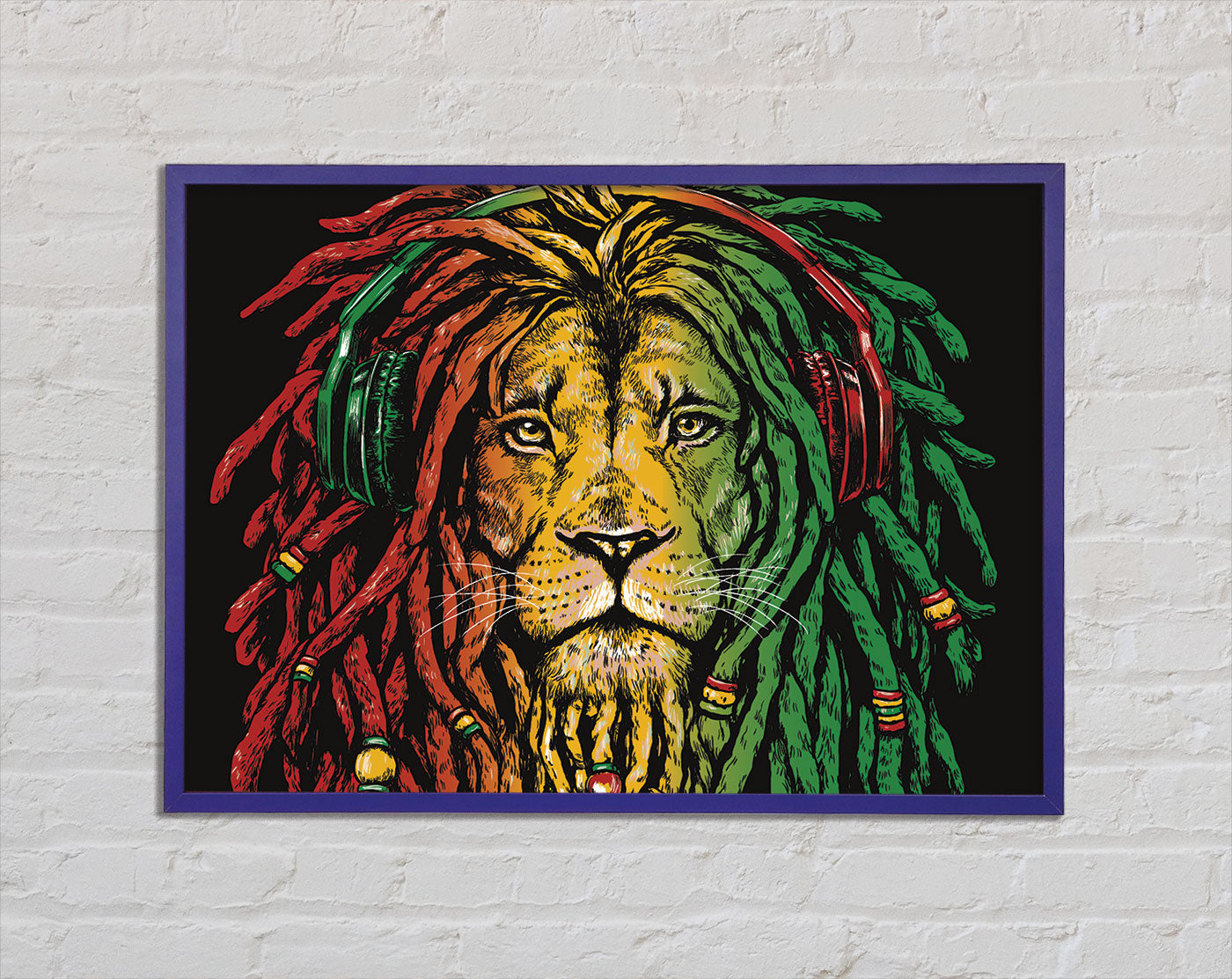 Rasta Lion Framed Print - Vibrant Art for Your Space – Wallart-Direct