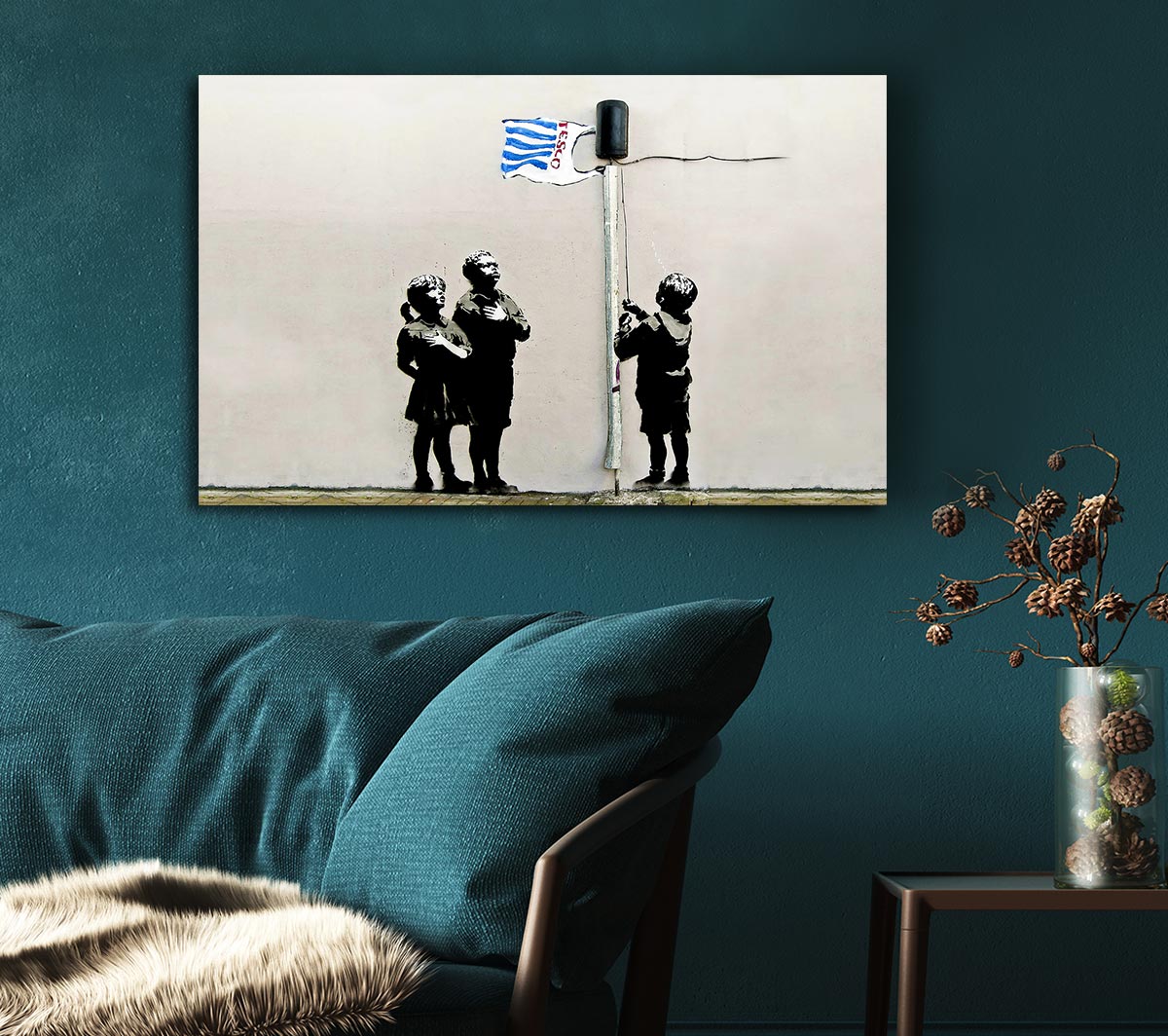 Homage To The Tesco Flag Canvas - Vibrant Landscape Art – Wallart-Direct